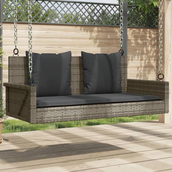 VidaXL Balancelle avec coussins gris 119x56x48 cm résine tressée ...
