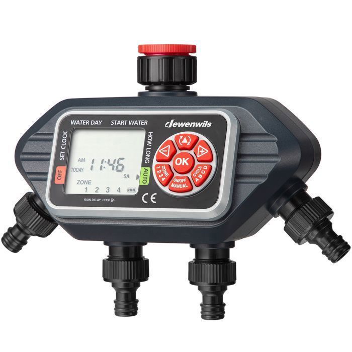DEWENWILS Programmateur d’arrosage extérieur 4 voies - 4 programmes par zone- minuteur d ...