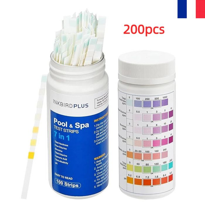 200pcs Bandelette Test Piscine 7 en 1 Tester Chlore Total, Chlore Libre ...