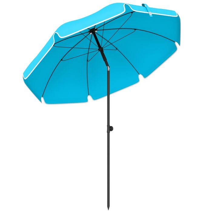 Parasol de plage Ø150 cm bleu, pliable, déperlant, inclinaison réglable ...