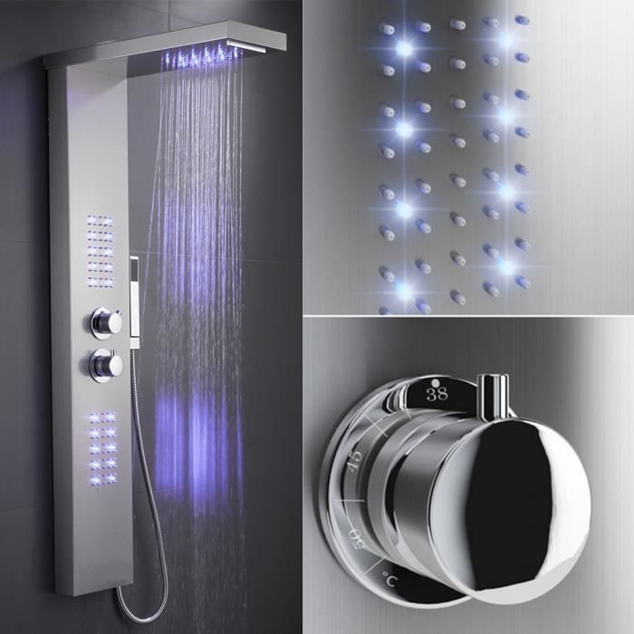 FAN Colonne de Douche LED Multi-fonctionnel en Acier Inoxydable Brossé ...