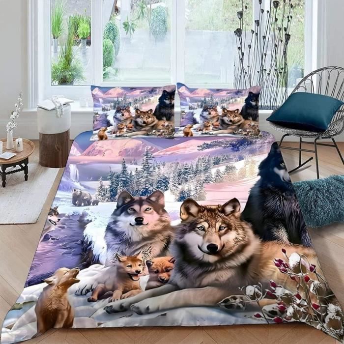 Munoor Housse De Couette 220X240 Loup Parure De Lit 2 Personnes Adultes ...