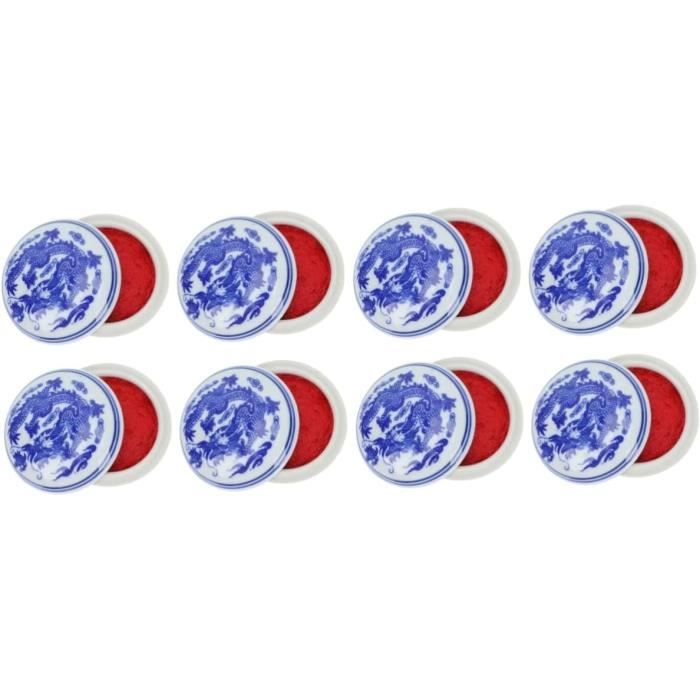 8 Pièces Bleu Et Porcelaine Tampon Encreur Guache Aquarelle Encre Rouge ...