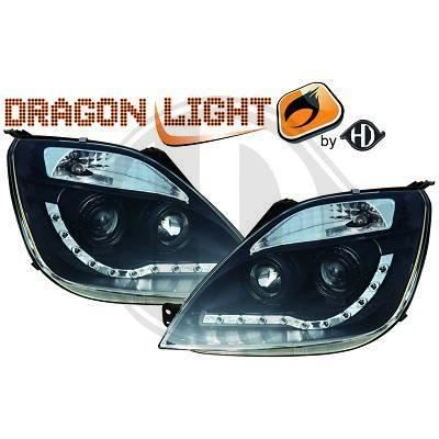 1404485 , Paire de Feux Phares Daylight LED noir pour FORD Fiesta JH-JD ...
