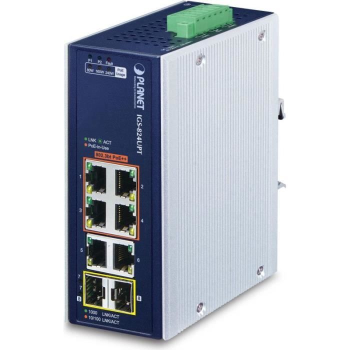 Planet IP30 Industrial 4-Port Power over Ethernet (PoE) Blau - Weiß ...