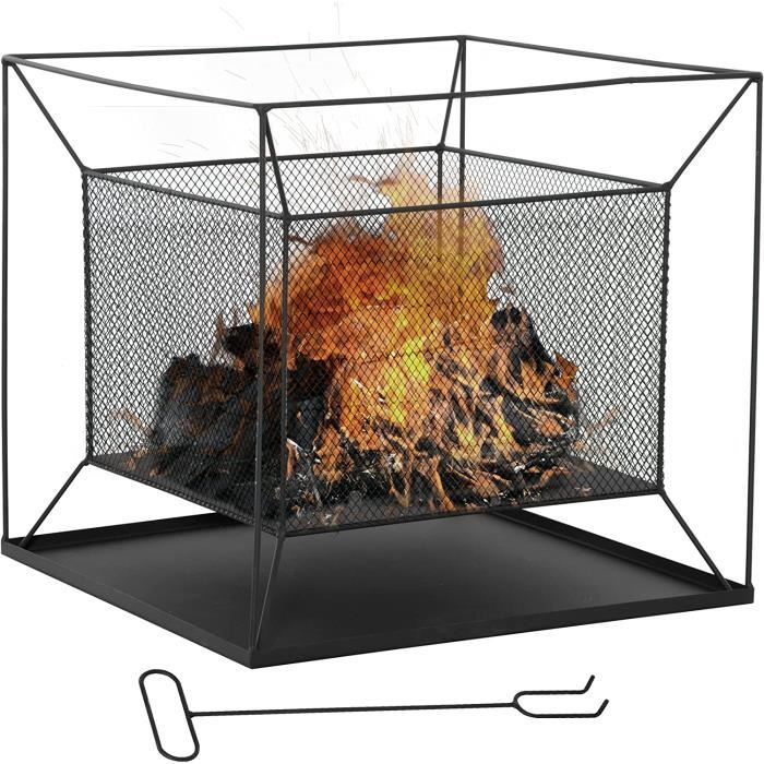 Brasero cheminée Foyer extérieur carré avec tisonnier métal dim. 45L x 45l x 43H cm Noir86 ...