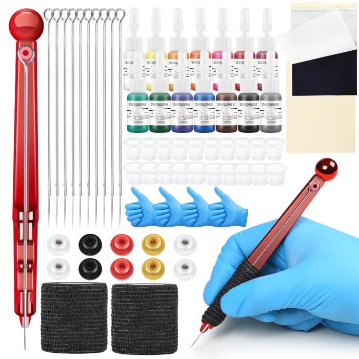 Hand Poke and Stick Tattoo Kit TATOOINE Kit de tatouage DIY avec aiguilles œillets de tatouage ...