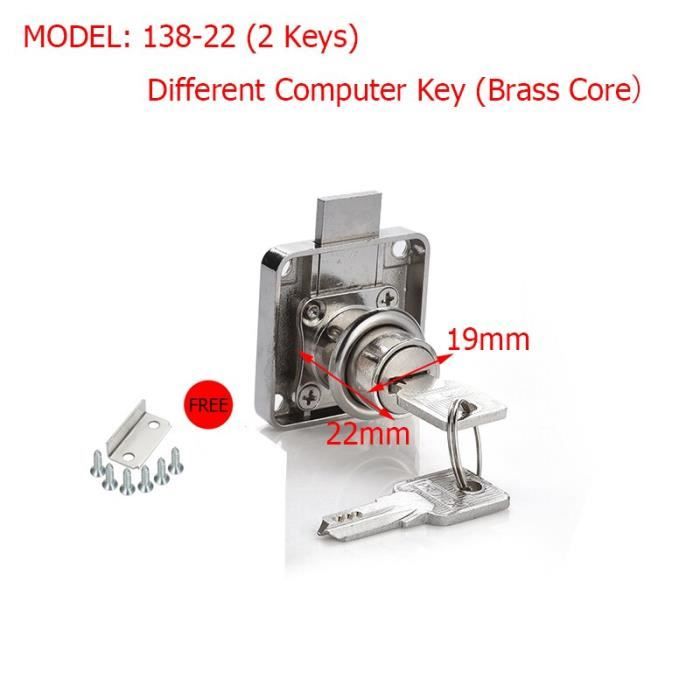 Verrous,Brass 138-22--serrure à loquet de tiroir en cuivre avec 2 clés ...