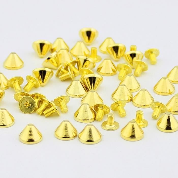 RIVET,golden--Rivets pour cuir 9x6mm, pointes argentées et dorées, Punk ...