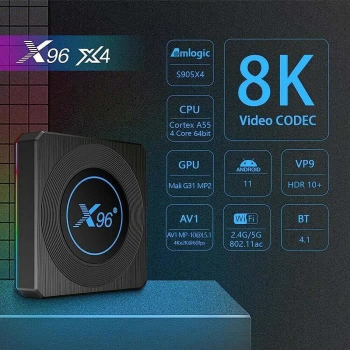Boîte De Télévision Intelligente, X96 X4 Android 11,0 TV Boîte TV 4gb ...