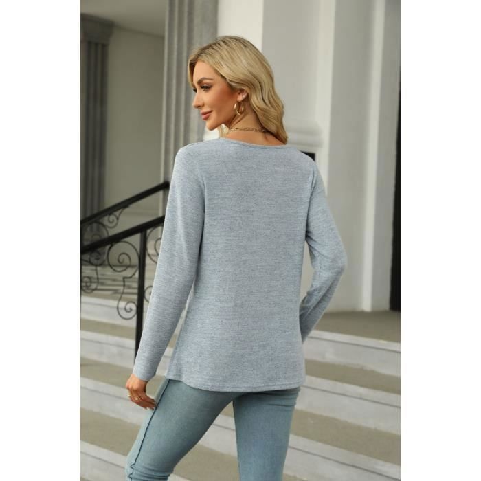 Pull Femme Col Carré Manches Longues Casual Pullover Lâche Tops Couleur ...