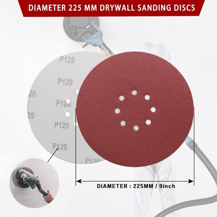 STEBRUAM Disque Poncage 225 mm, Disque Abrasif 225mm 8 trous 50pcs ...