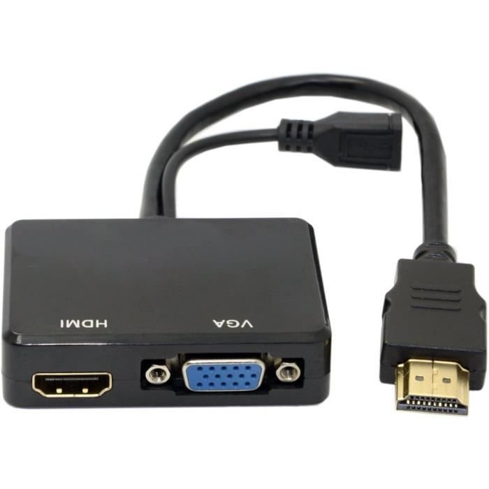 Hd-213 Hdmi Vers Vga Et Hdmi Femelle Splitter Avec Câble Audio Vidéo Convertisseur Adaptateur ...