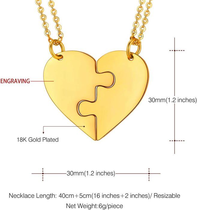 Collier Coeur Séparable à Personnaliser Pendentifs Puzzle 2/3/4/5/6 ...