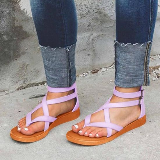 Femmes d'été plates à bout ouvert sandales respirantes boucle sangle ...