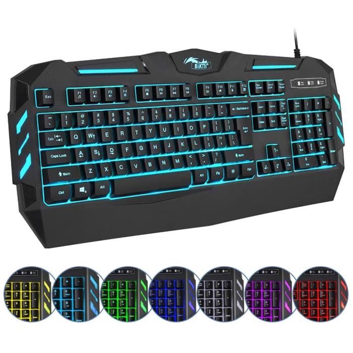 Clavier gaming, led lumière éclairé de 7 couleurs clavier filaire usb ...