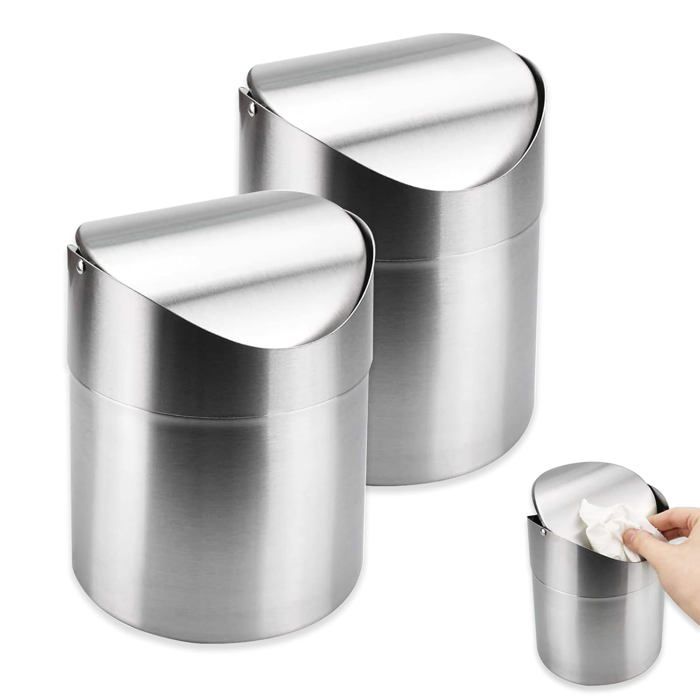 Poubelle de Table, 2 Mini Poubelles de Table en Inox, avec Couvercle Basculant, Corbeille à ...