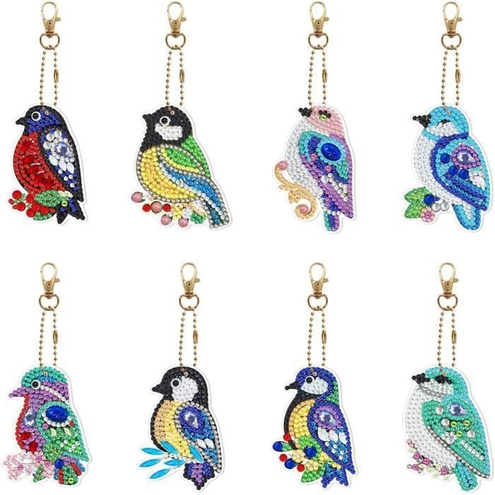 8PCS Porte-clés Peinture Diamant 5d Bricolage Diamond Painting Porte ...