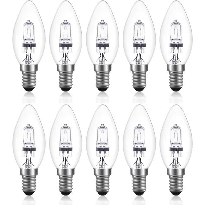 Lot de 10 Ampoules Halogènes E14 18W à Intensité Variable Blanc Chaud ...