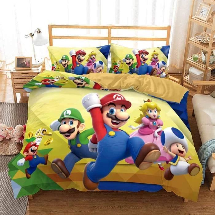 Yomoco Super Mario Parure de lit avec housse de couette et deux taies d ...