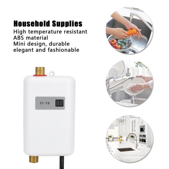 Mini chauffe-eau électrique sans réservoir chauffe-eau instantané pour fournitures lavage (blanc ...