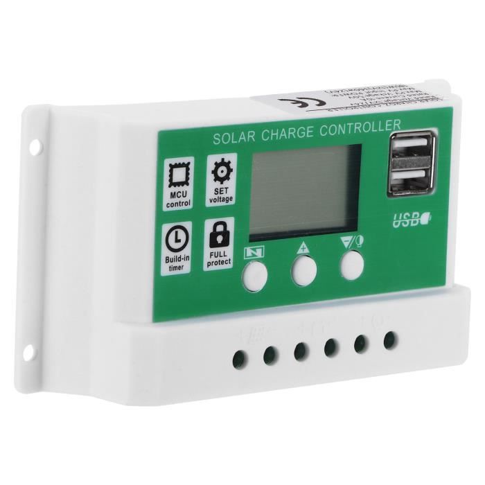 EJ.life Régulateur de panneau solaire Contrôleur de charge solaire LCD réglable 10A 12V 24V PWM ...