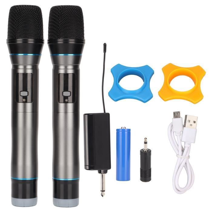 Microphone fil UHF Double micro avec récepteur rechargeable 6.35 ...