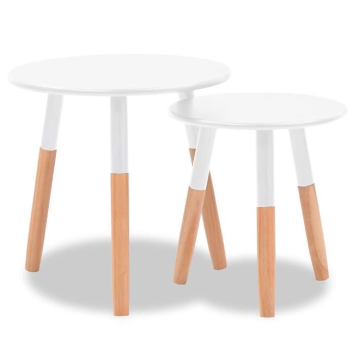 Ensemble de tables d'appoint - GAROSA - Bois de pin massif - Blanc ...