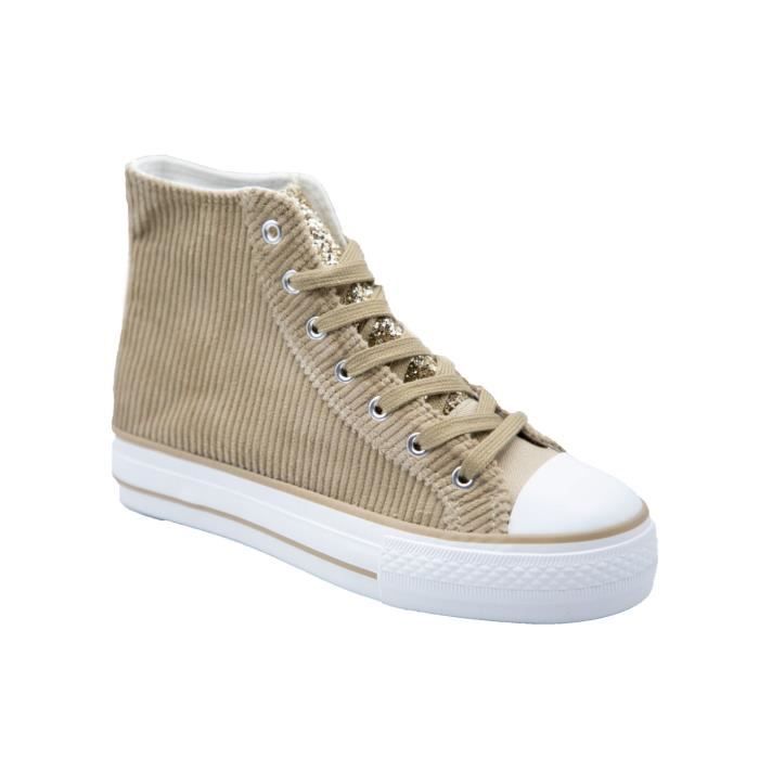 Baskets plateforme montantes f Beige - Cdiscount Chaussures