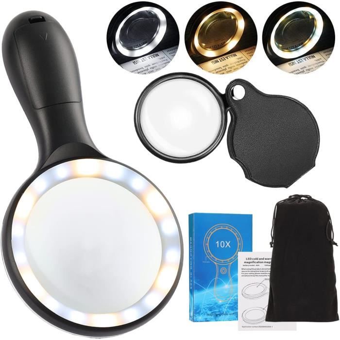 Loupe De Lecture 10X Lunette Loupe - Loupe Eclairante avec 3 Modes D'Éclairage, Loupe Bijoutier ...