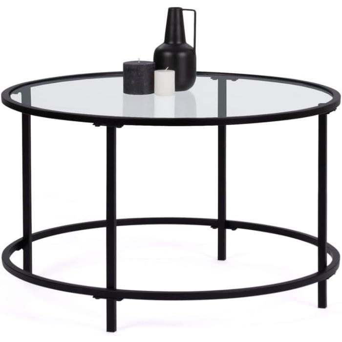 IDMarket - Table Basse Ronde Merano 70 cm Plateau en Verre et Pied ...