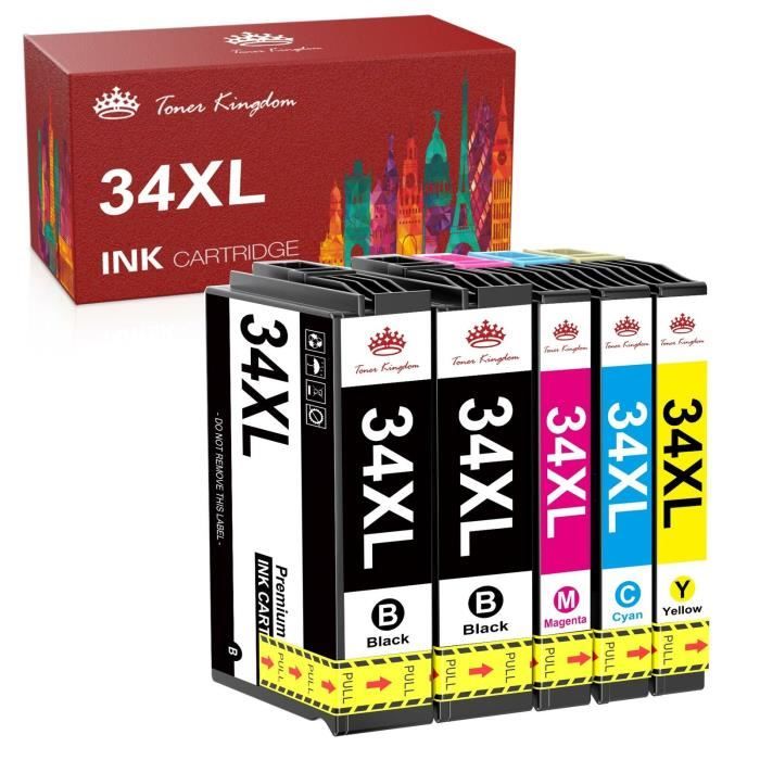5x Cartouches d'encre TONER KINGDOM 34 34XL Compatible pour Epson 34XL ...