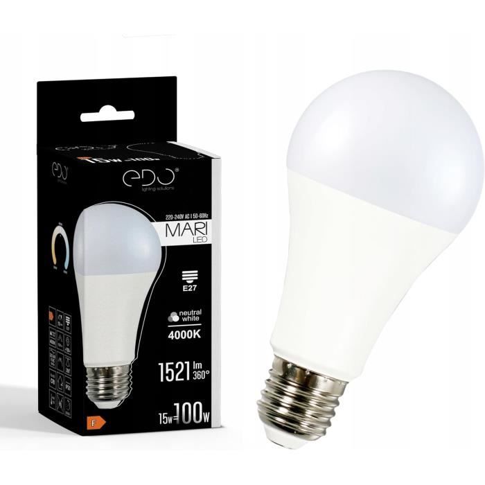 , Lampe Led Mari 15W 4000K Blanc Neutre Nw 1521Lm non dimmable, Led E27 ...