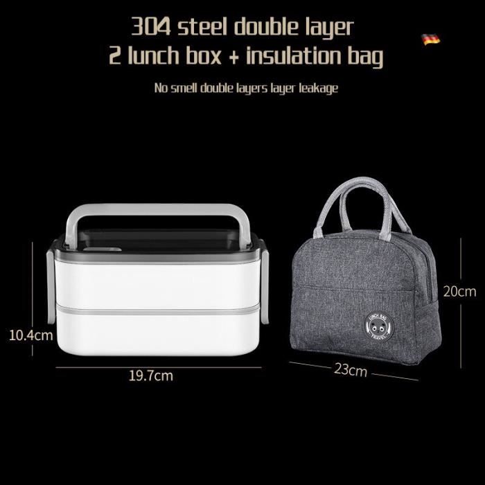 LUNCH BOX,2 grids with bag--Boîte à déjeuner isotherme en acier ...