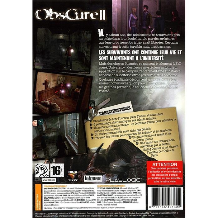 OBSCURE 2 / Jeu PC DVD-Rom - Cdiscount Jeux vidéo