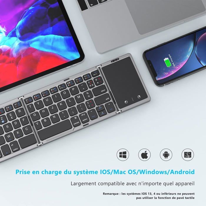Clavier Pliable Azerty Bluetooth Avec Pavé Tactile,Mini Clavier Sans ...