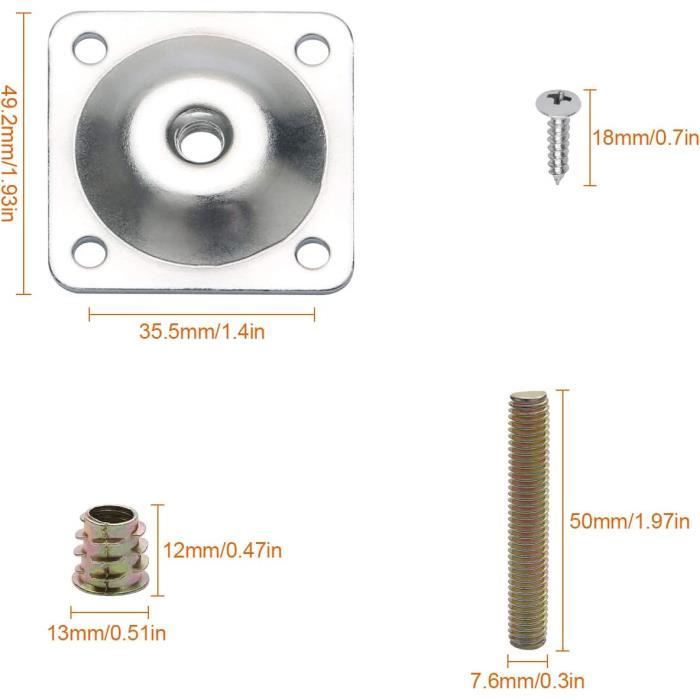 Lot de 4 plaques de fixation pour pieds de meubles, plaques de fixation ...