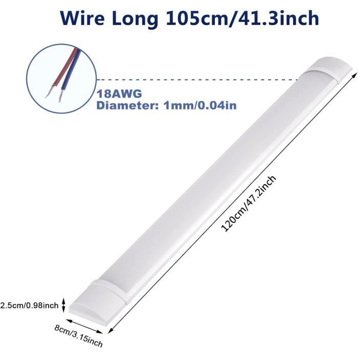 Tube Neon Led 40W, Reglette Led 120Cm 4000Lm Plafonnier Garage 6500K ...
