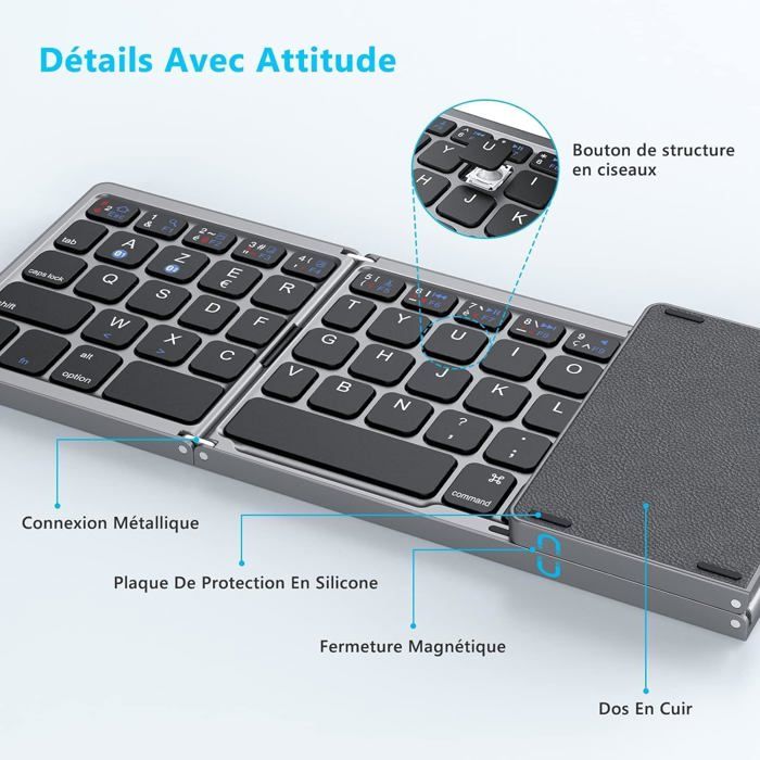 Clavier Pliable Azerty Bluetooth Avec Pavé Tactile,Mini Clavier Sans ...