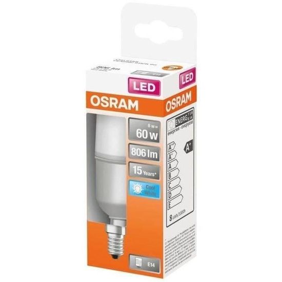 Ampoule LED OSRAM - Stick dépolie avec radiateur 8W E14 806lm 4000K froid - Cdiscount Maison