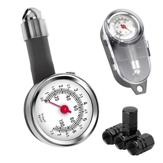 Manometre Pression Pneu, Jauge De Pression De Pneu Avec 4Pcs Bouchons ...