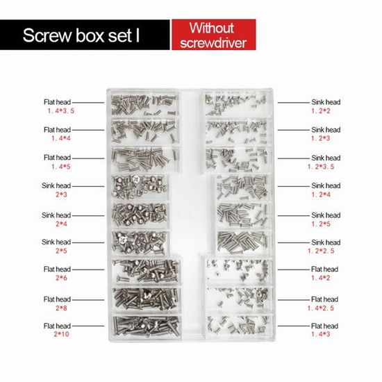 VIS,Small screw set I--Boîte à petites vis Phillips pour lunettes, 18 ...