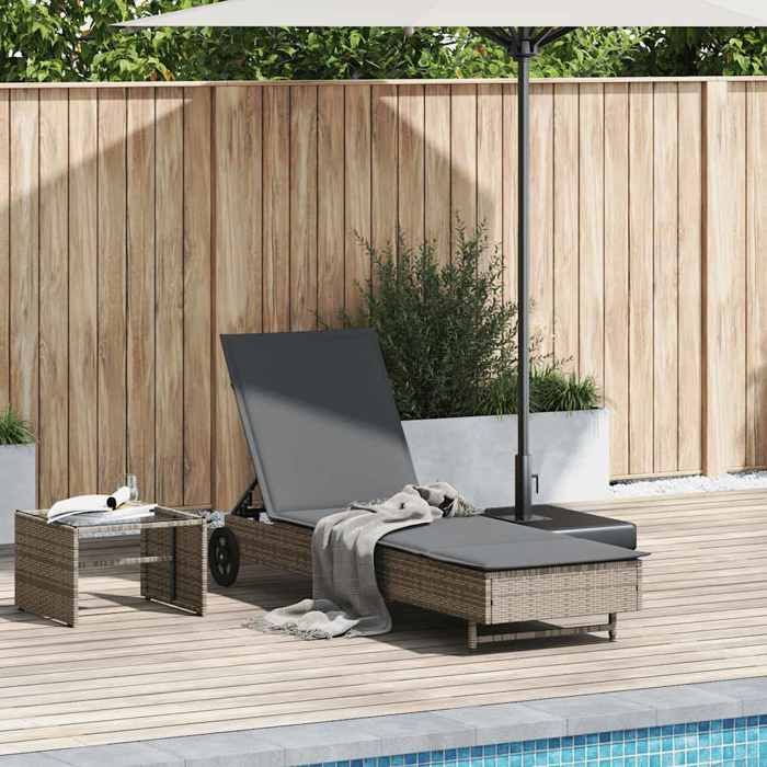 "Remise"Chaise longue - JMS - Bain de soleil avec roues et coussin gris ...