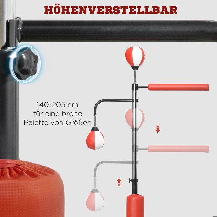 Standbox 140-205cm sac de boxe autoportant réglable en hauteur avec 2 ...
