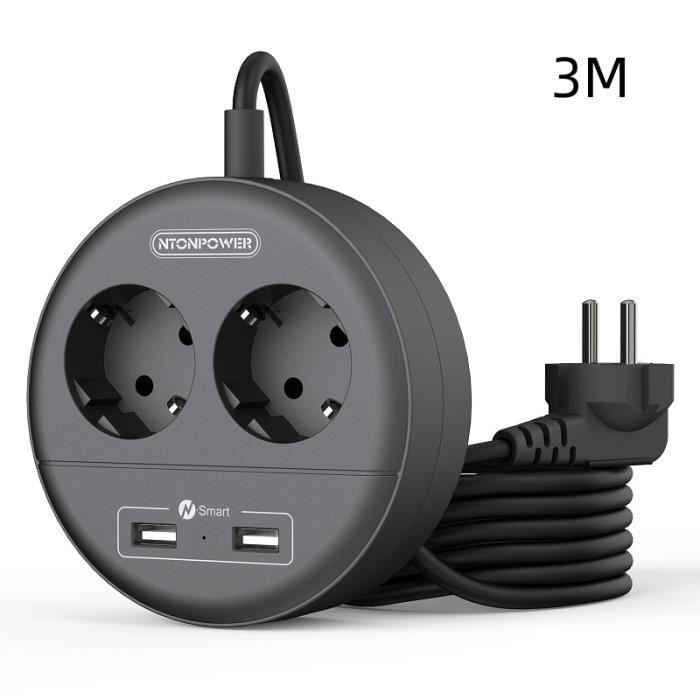 2AC 2USB Black 3M Ue Plug-NTONPOWER – multiprise USB de voyage, filtre ...