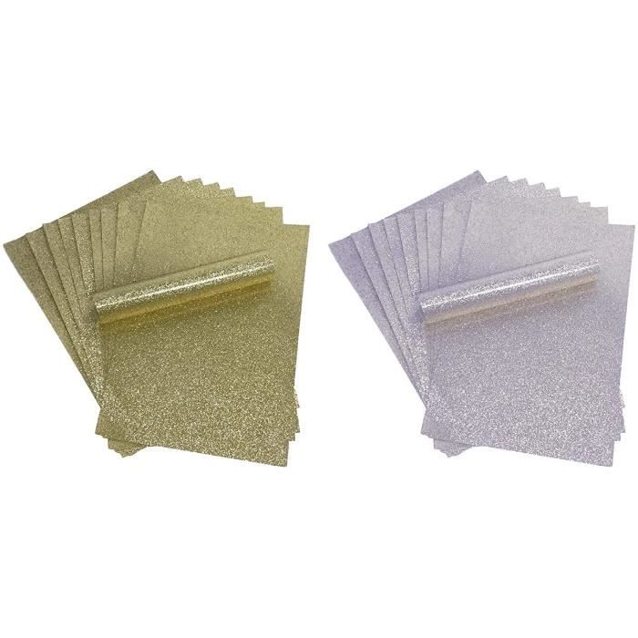 Lot de 20 feuilles de papier à paillettes A4 argentées et dorées au ...
