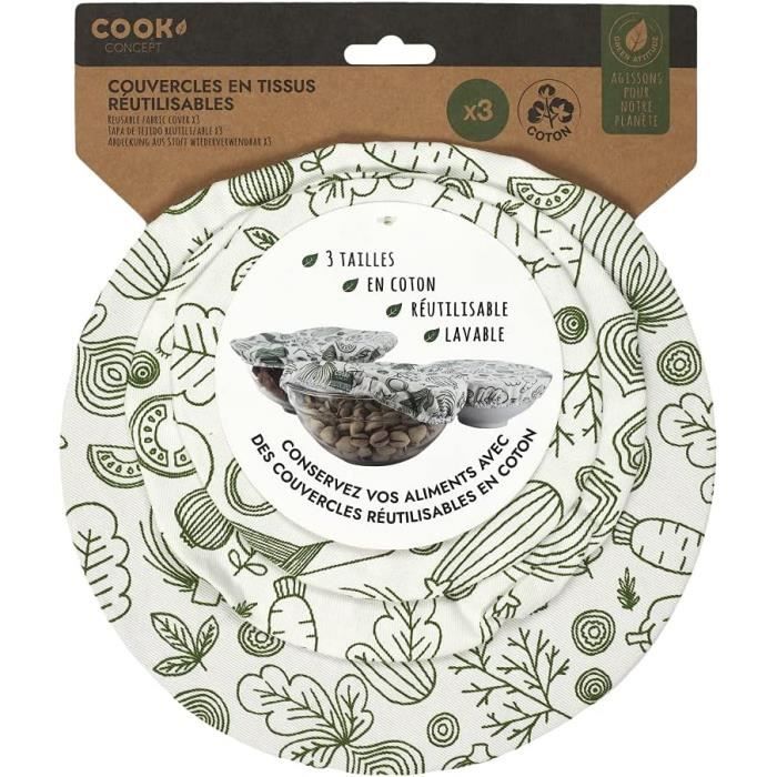 COOK CONCEPT - KB6041 - Couvercle en Tissu Reutilisable x3 ...