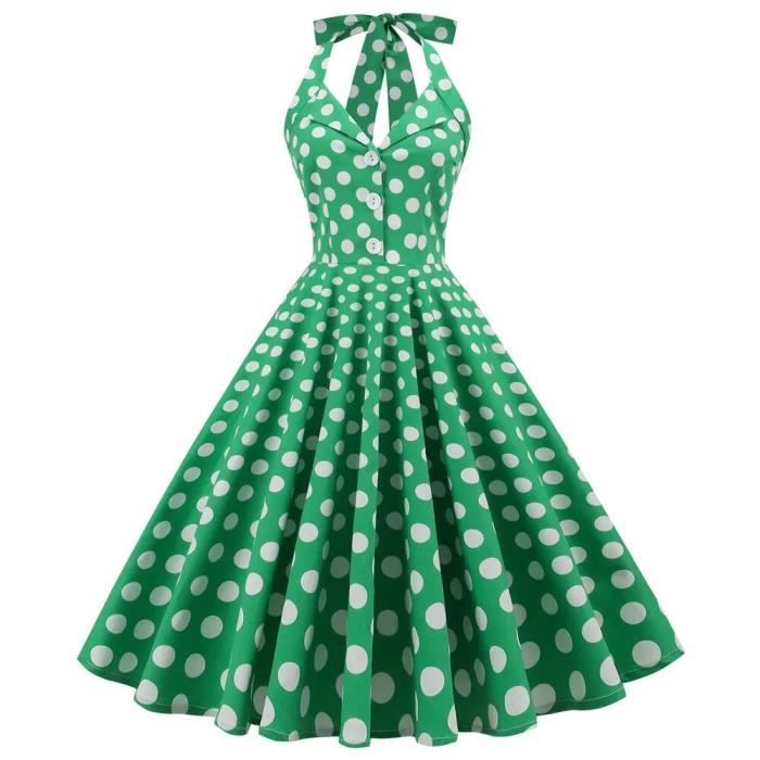 Vert - M - Sexy Rétro Vert À Pois Halter Robe de Soirée Dos Nu 50s 60s ...