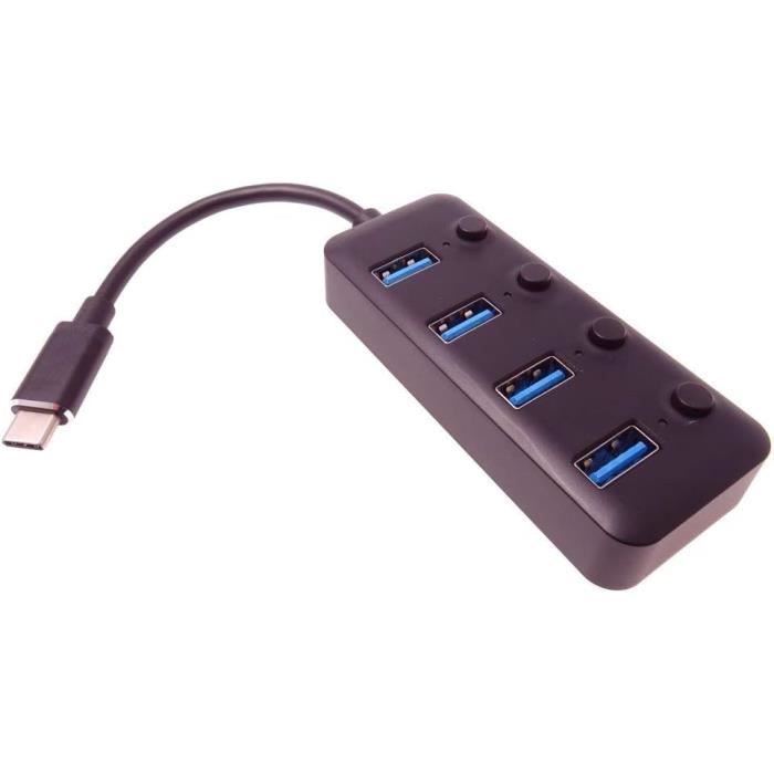 Hub USB-C vers 4 Ports USB 3.0, boîtier en Aluminium, Interrupteur d ...