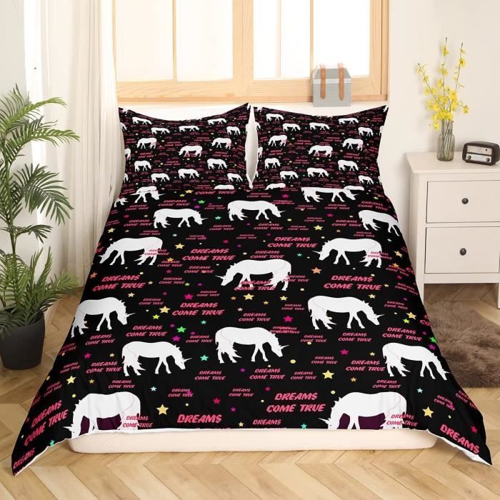 Parure de Lit Licorne - Dessin Animé - Housse de Couette 220x240cm ...